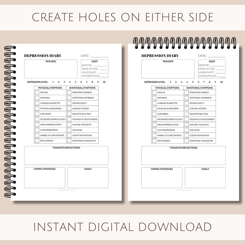 Depression Tracker Diary Mood Tracker Printable Depression Template ...