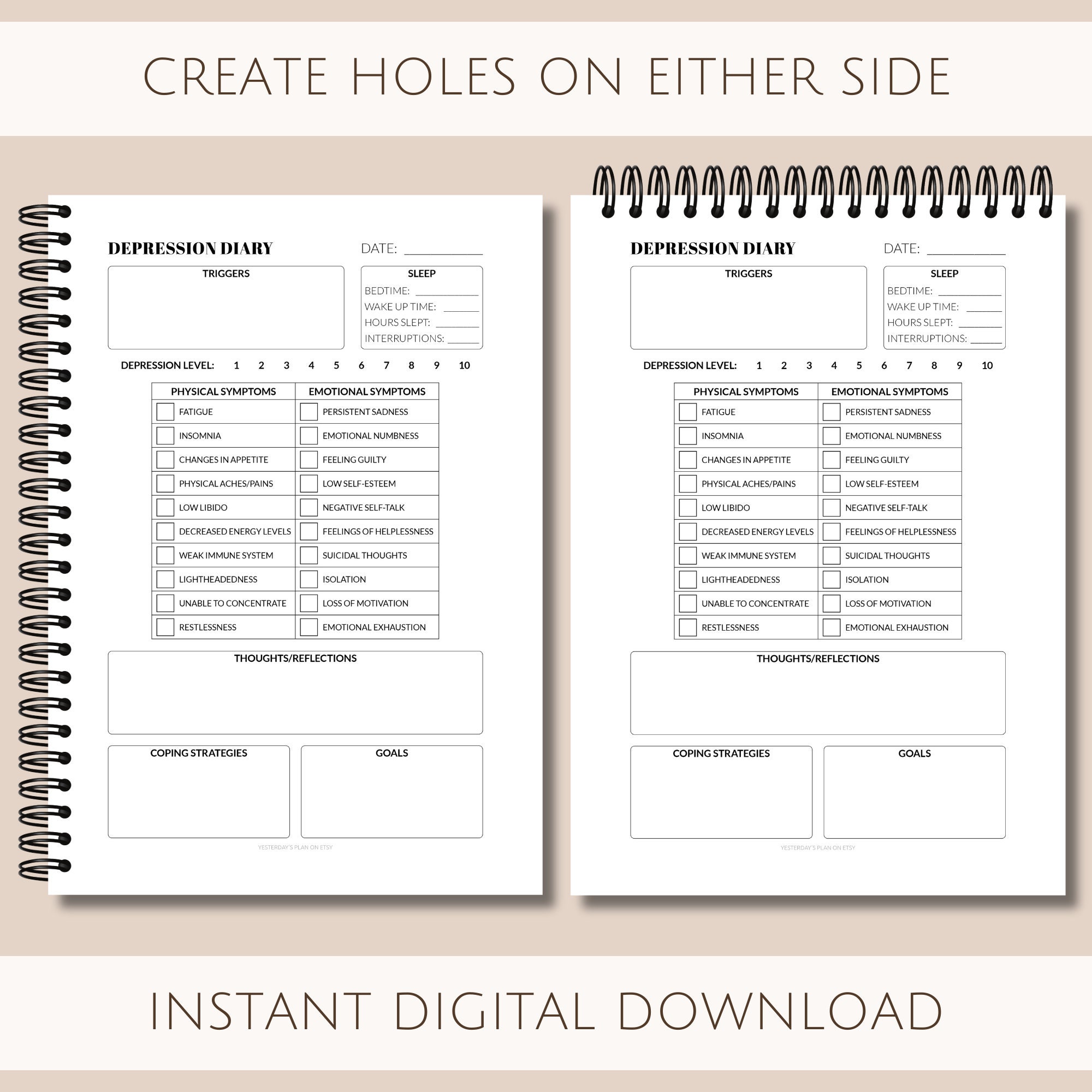Depression Tracker Diary | Mood Tracker | Printable Depression Template ...
