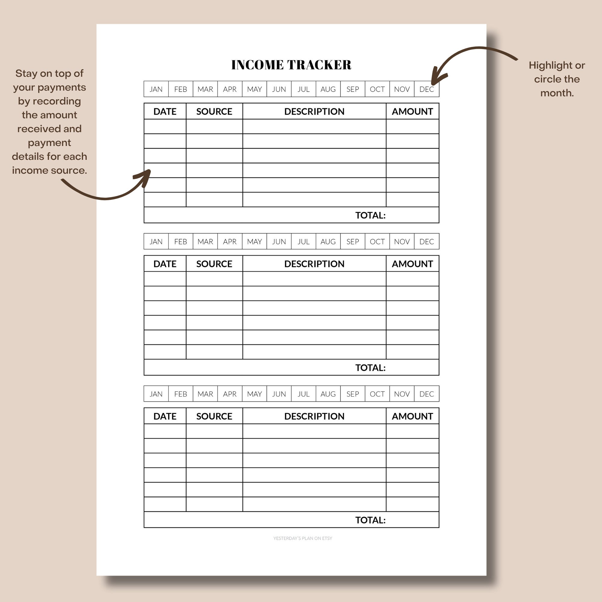 Income Tracker Template Earnings Tracker Revenue Tracker Income Log ...