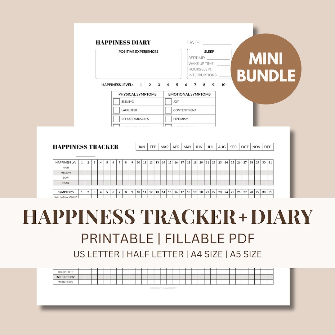 Happiness Tracker Diary Mood Tracker Printable Happiness - Etsy