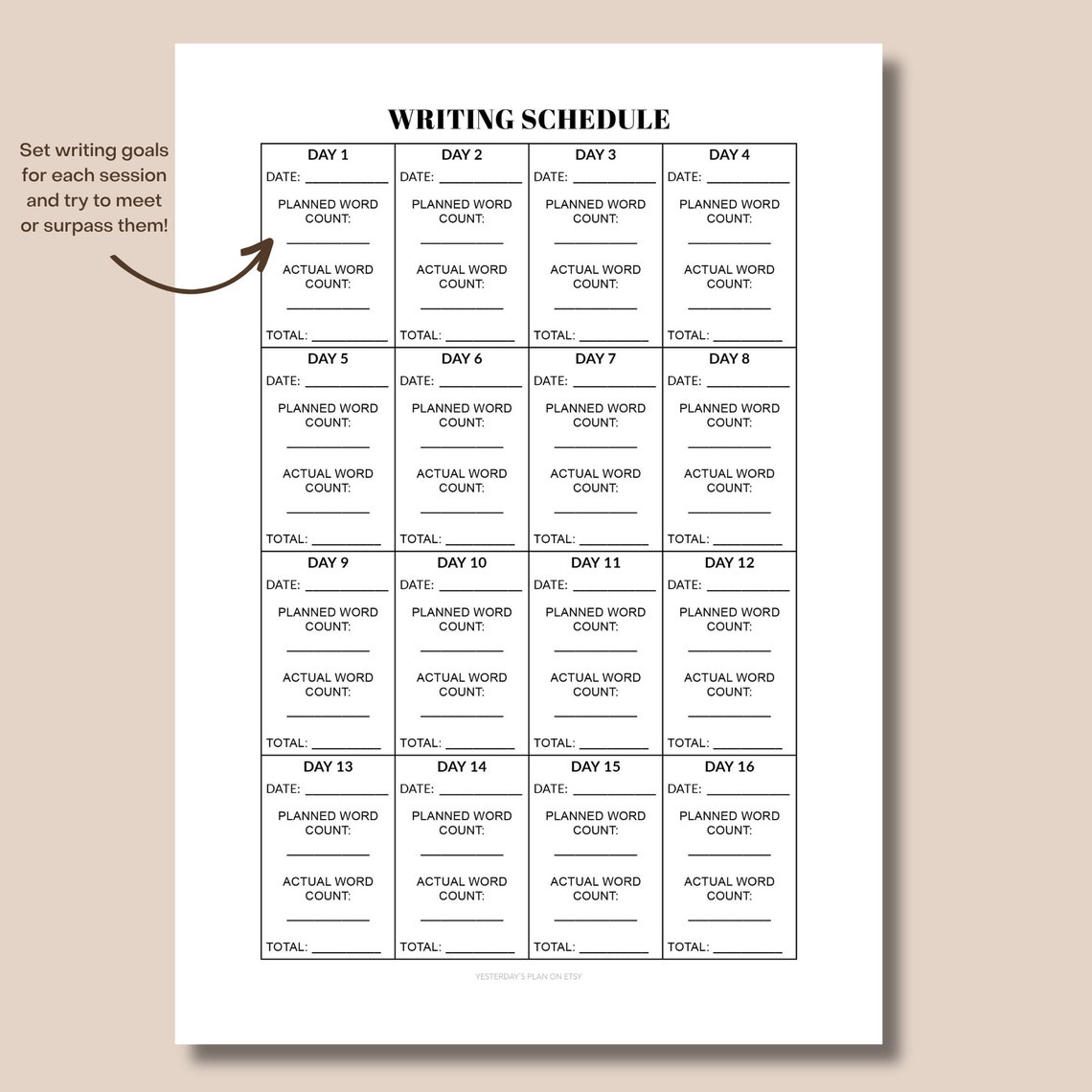 Writing Schedule Template | Writing Routine Planner | Daily Writing ...
