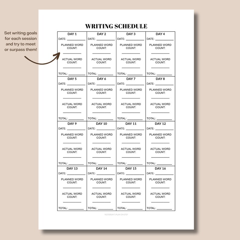 Writing Schedule Template | Writing Routine Planner | Daily Writing ...