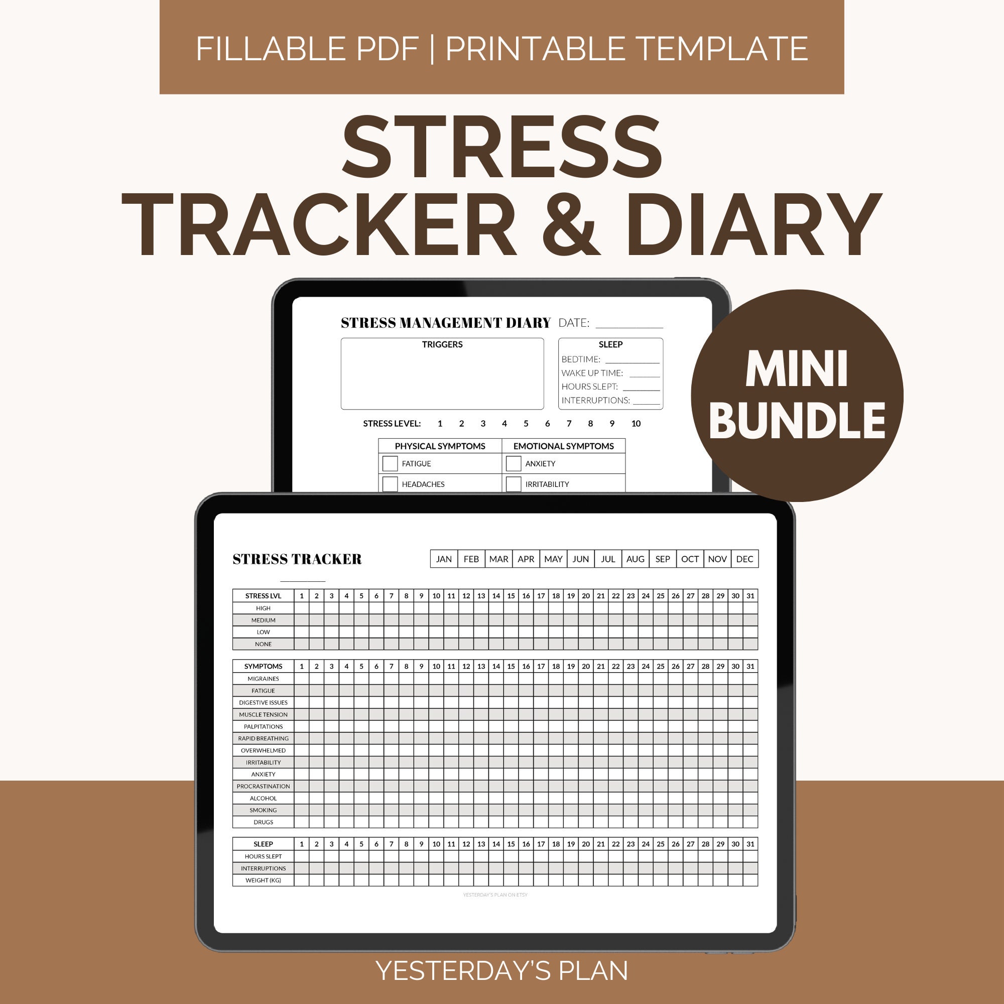 Stress Tracker Diary | Mood Tracker | Printable Stress Template | Daily ...