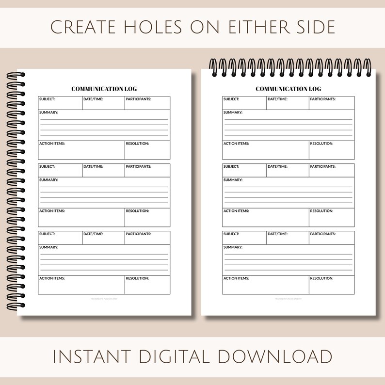 Communication Log | Printable Fillable PDF (US Letter, A4, A5) - Etsy