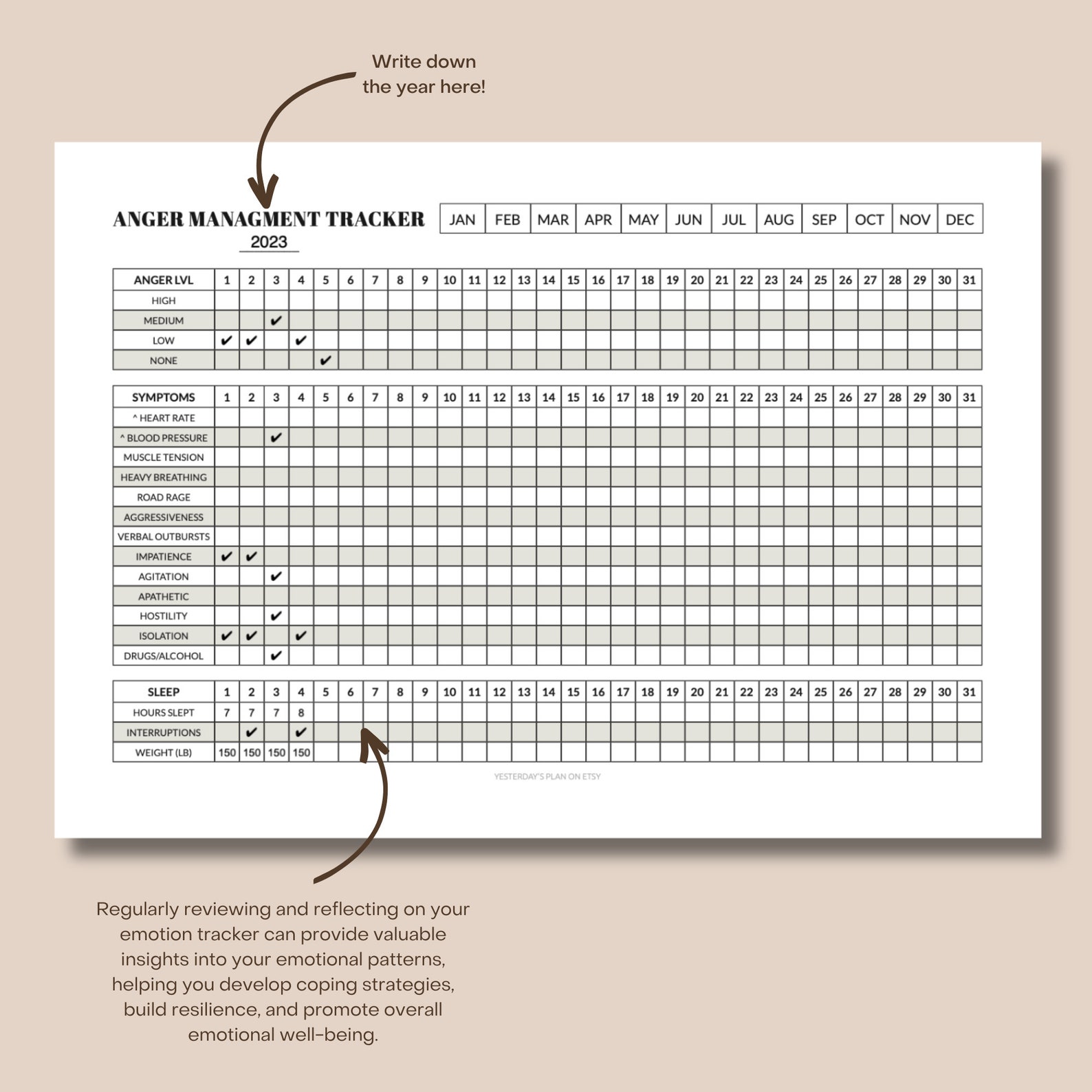 Anger Management Tracker Diary | Mood Tracker | Printable Anger ...