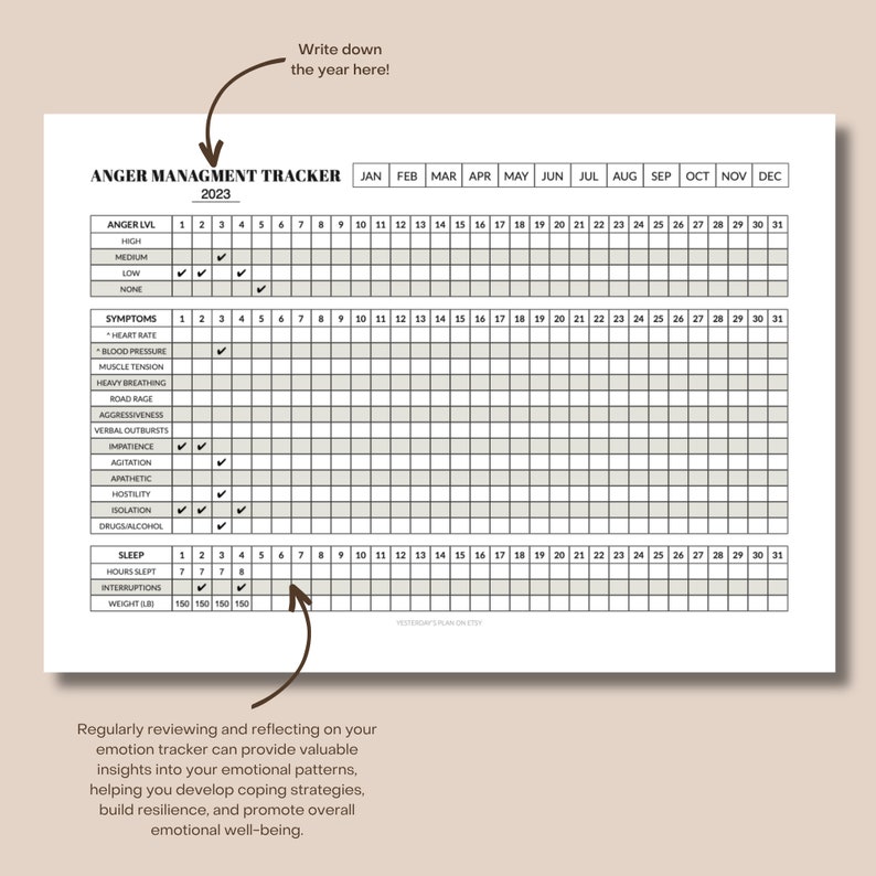 Anger Management Tracker Diary | Mood Tracker | Printable Anger ...