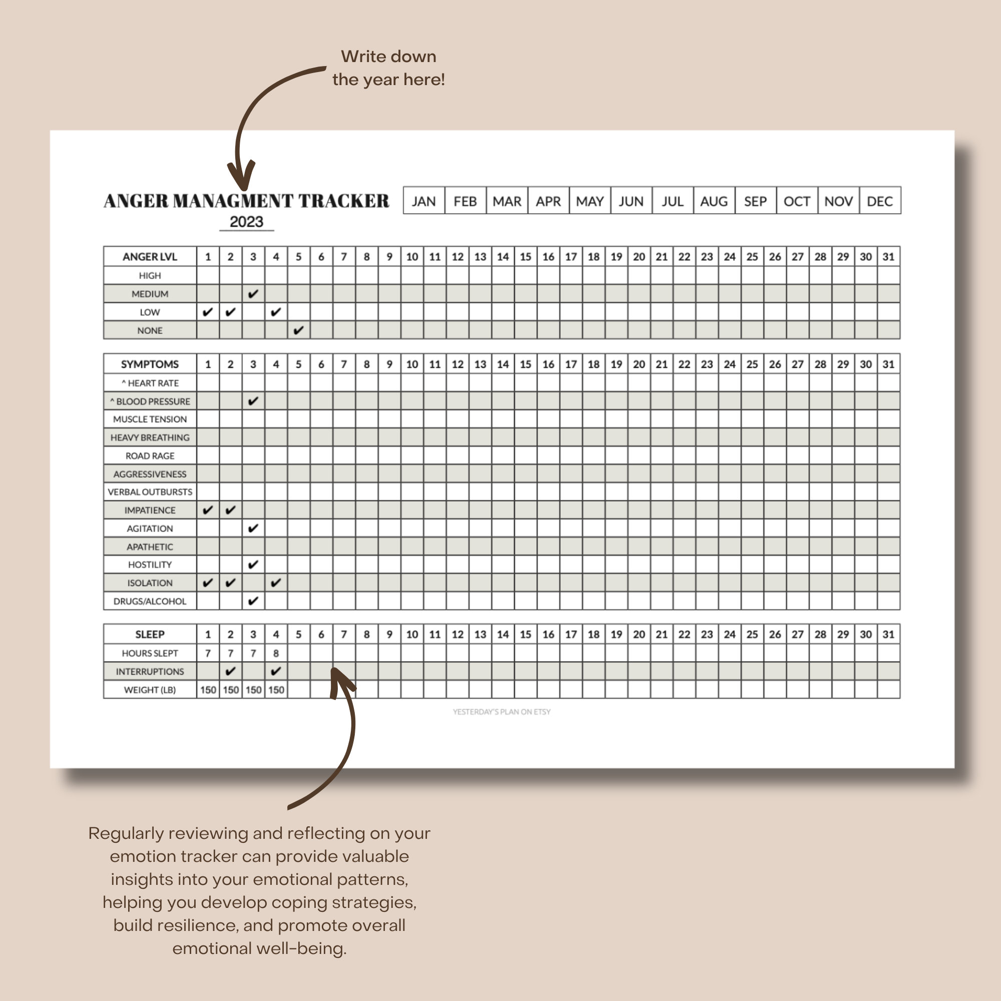 Anger Management Tracker Diary | Mood Tracker | Printable Anger ...