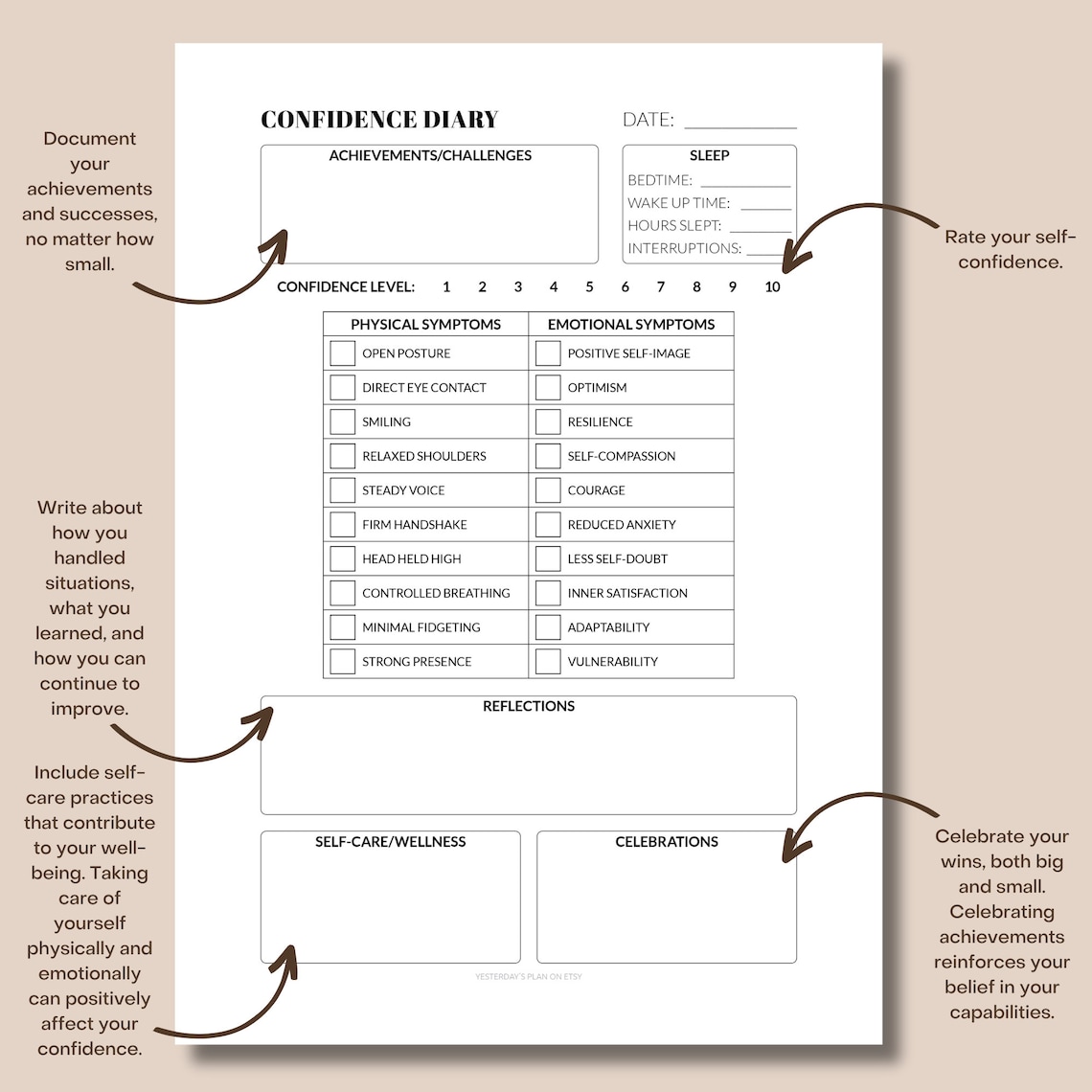 Confidence Tracker Diary Mood Tracker Printable Confidence Template ...