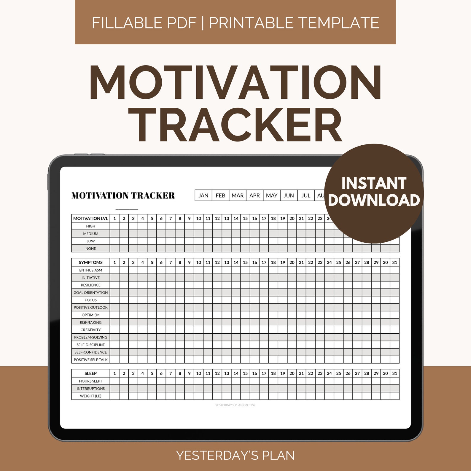 Motivation Tracker | Printable Motivation Template | Daily Motivation ...