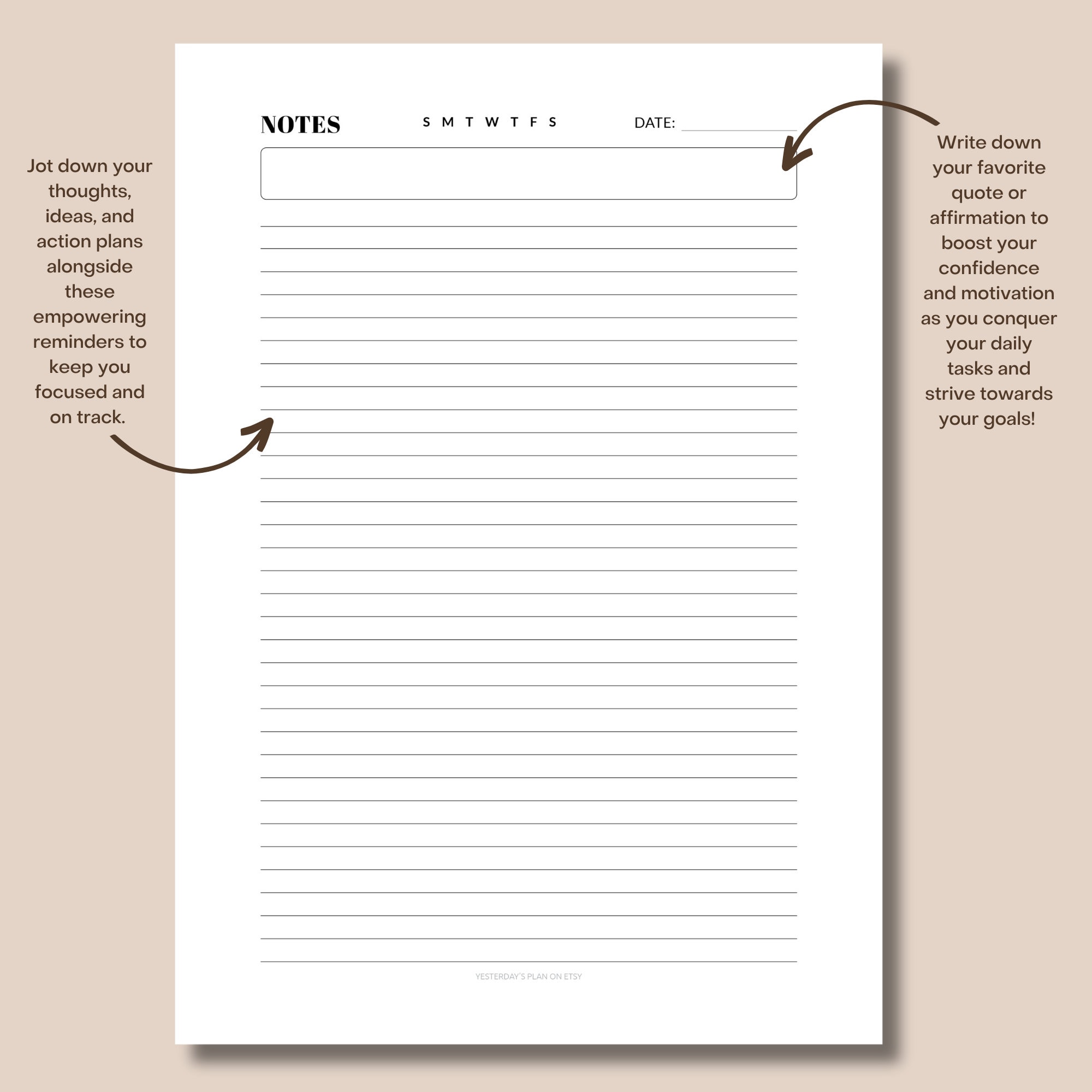 Lined Notes Page Printable | Note-taking Template | Notes Template ...