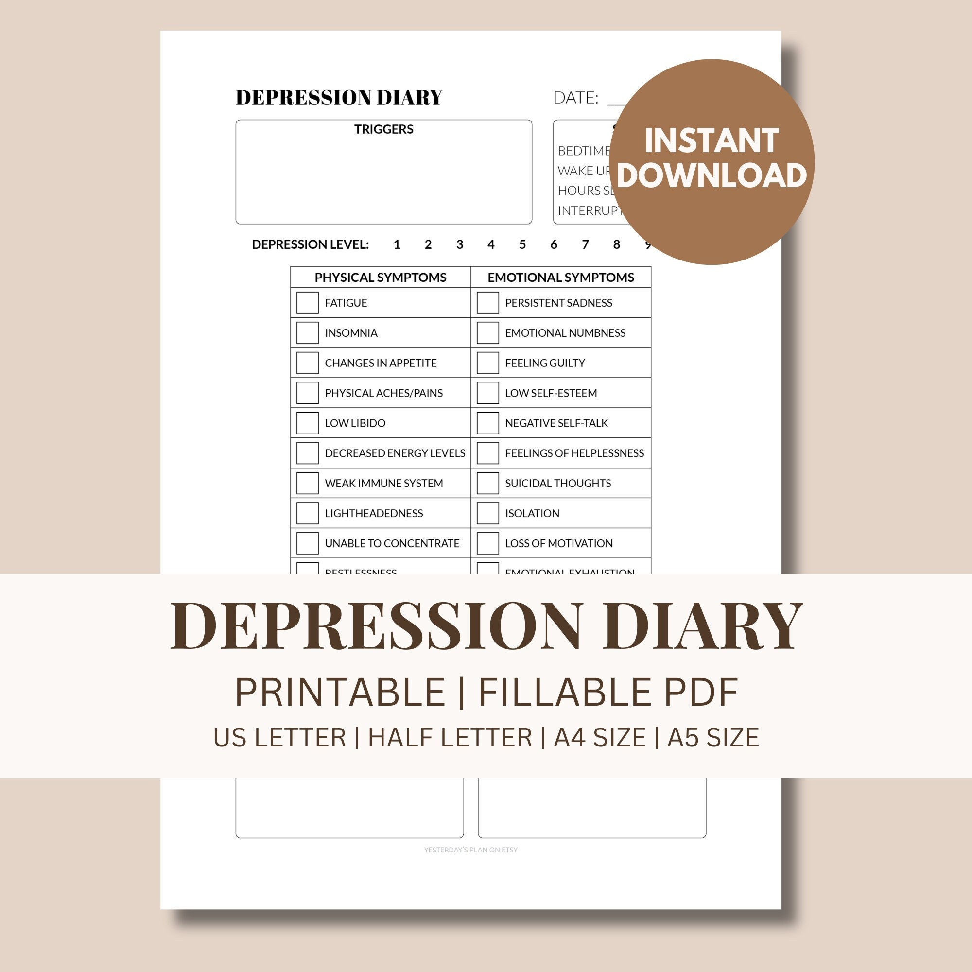 Depression Diary Mood Tracker Printable Depression - Etsy