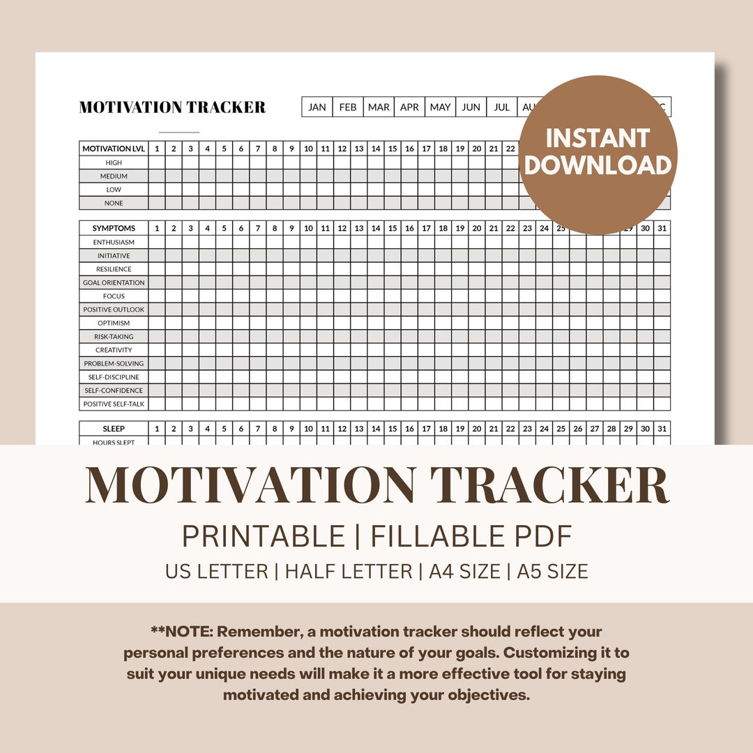 Motivation Tracker Printable Motivation Template Daily Motivation Log ...