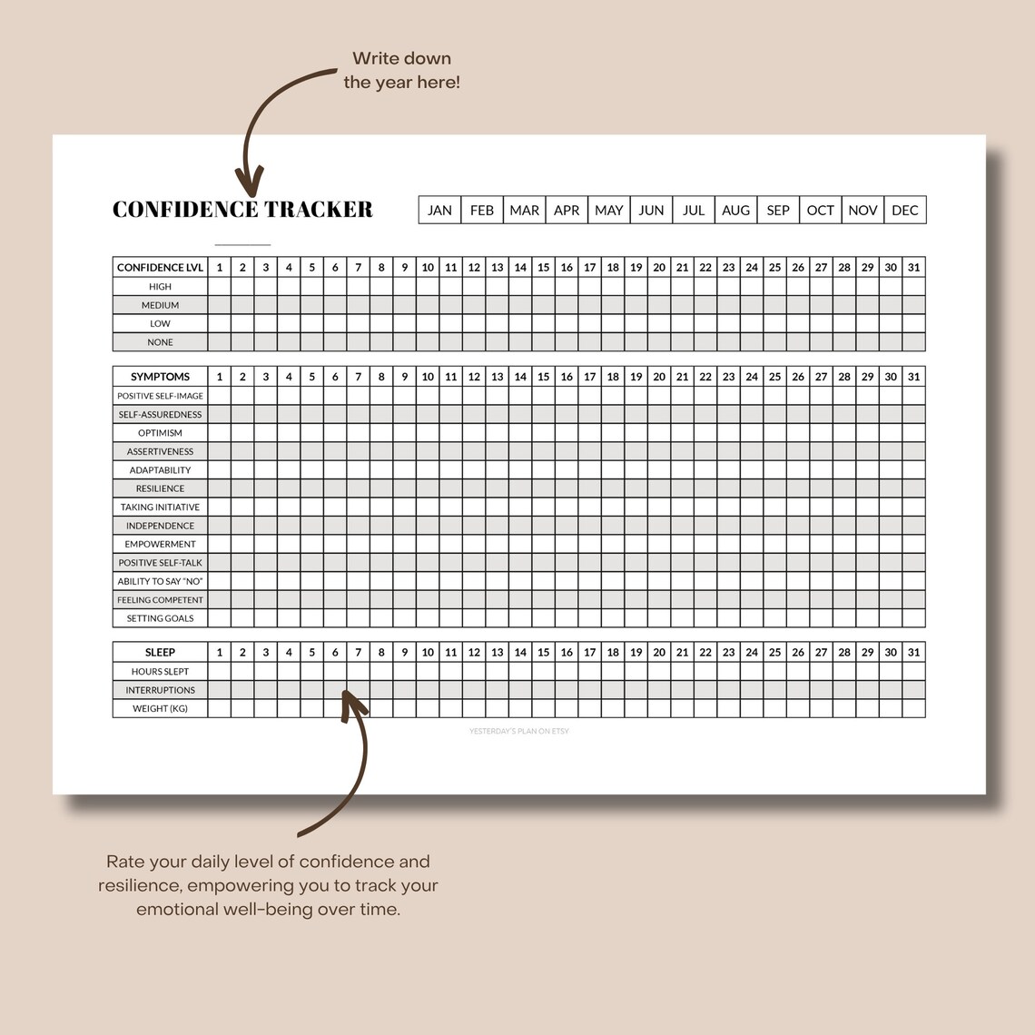 Confidence Tracker Printable Confidence Template Daily Confidence Log ...
