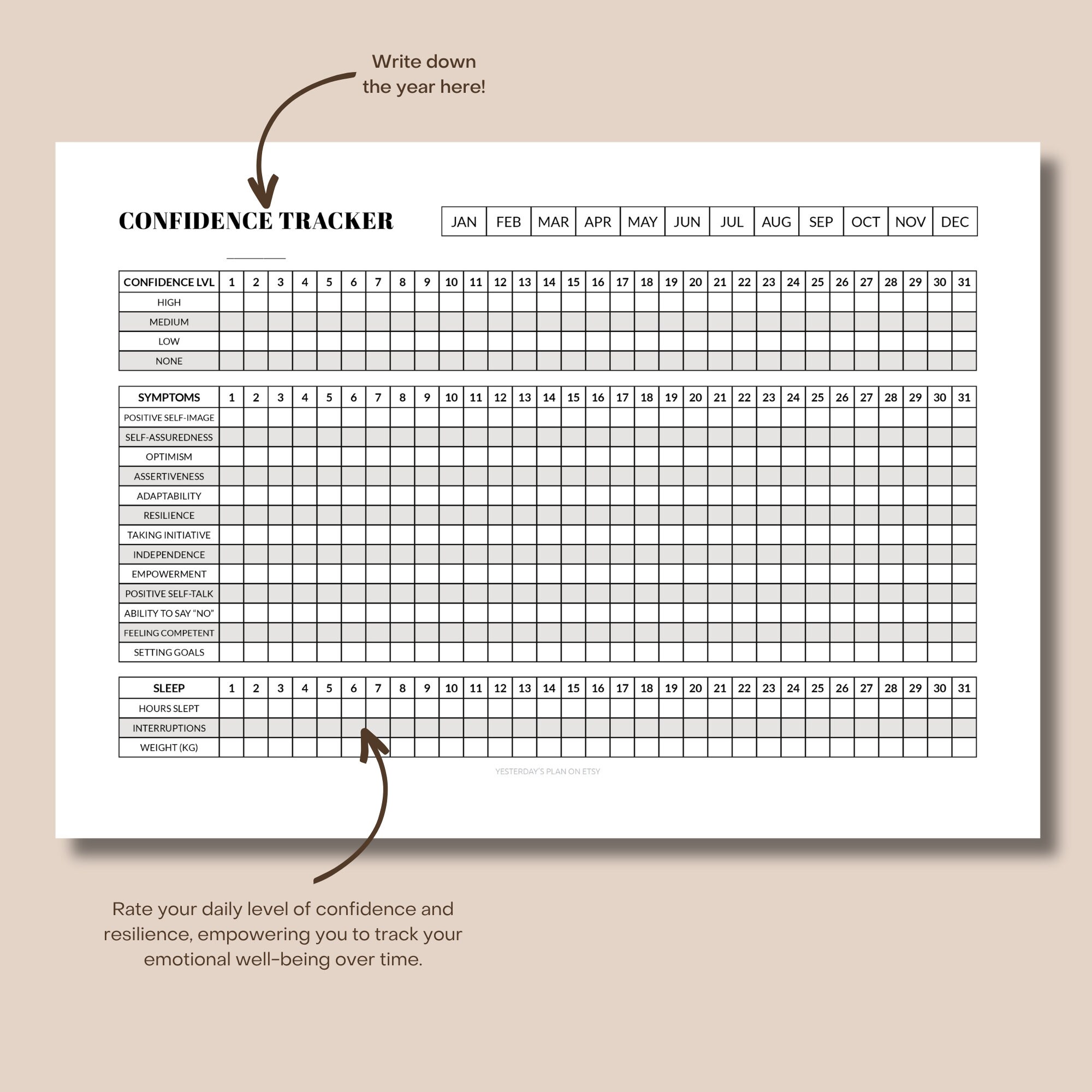 Confidence Tracker Printable Confidence Template Daily Confidence Log ...