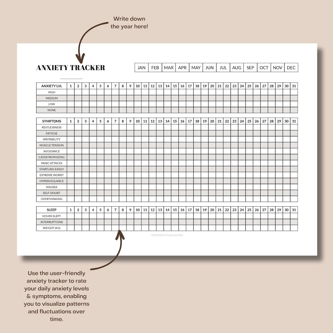 Anxiety Tracker | Mood Tracker | Printable Anxiety Template | Mental ...
