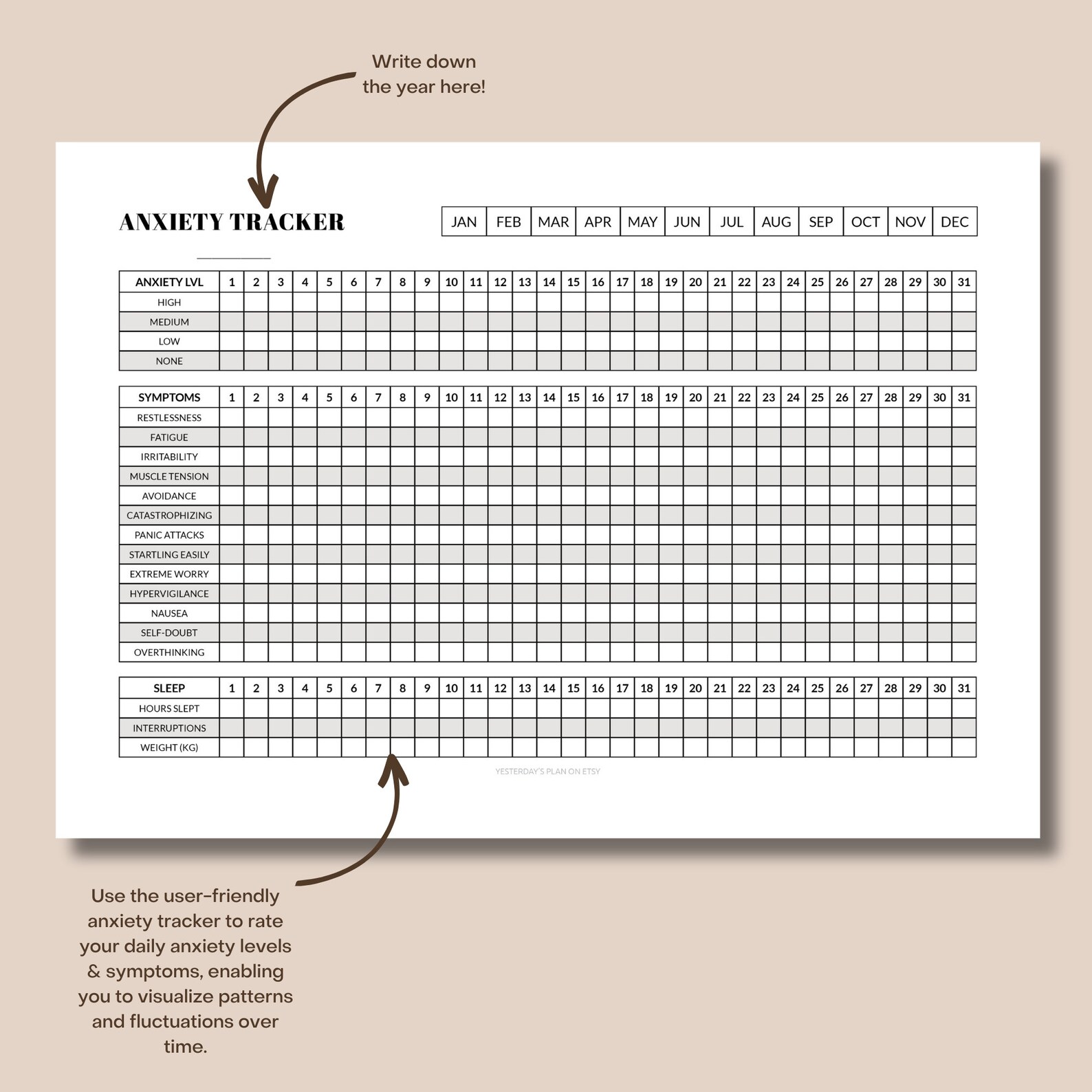 Anxiety Tracker | Mood Tracker | Printable Anxiety Template | Mental ...