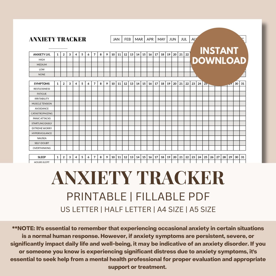 Anxiety Tracker Mood Tracker Printable Anxiety Template - Etsy