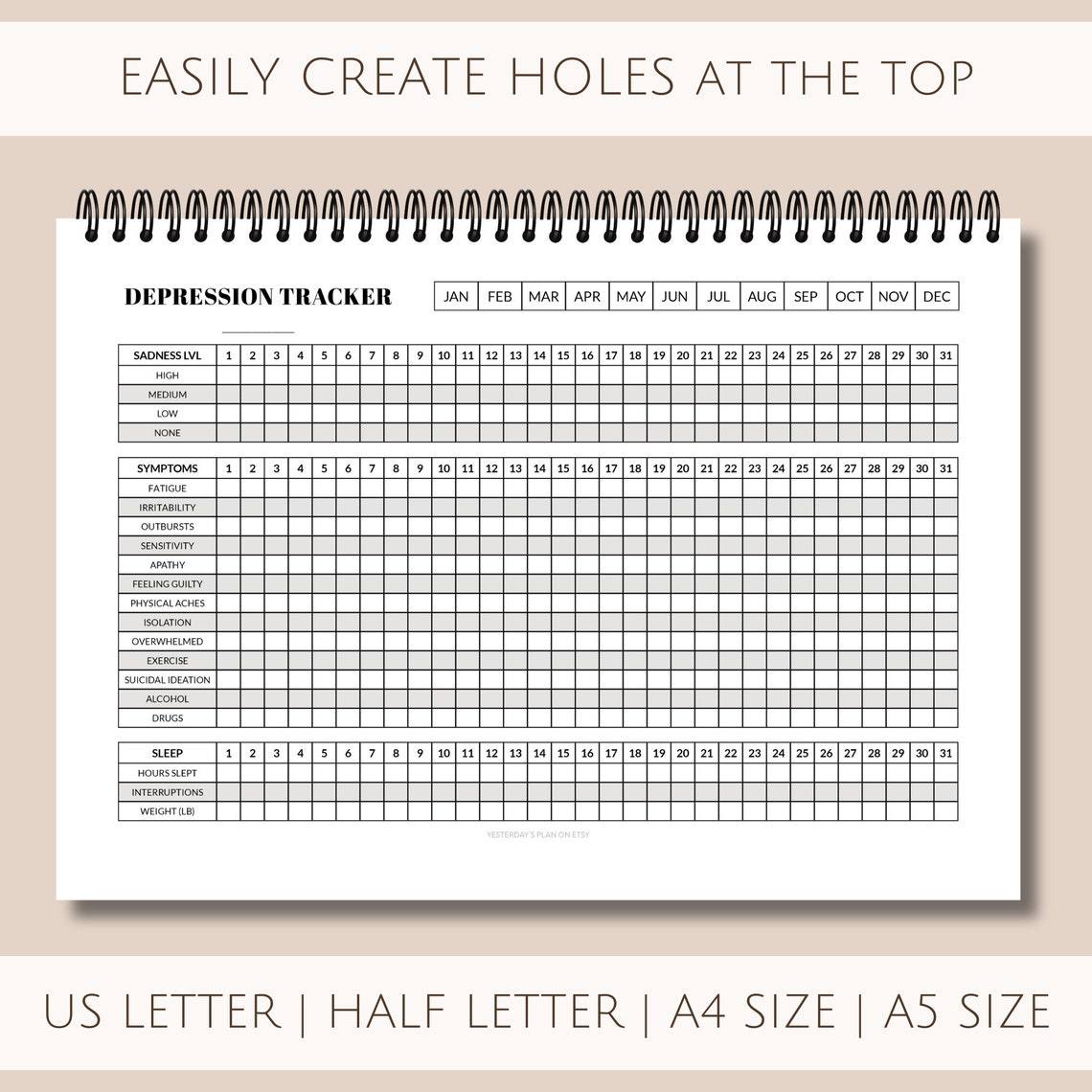 Depression Tracker Mood Tracker Printable Depression Template Mental ...