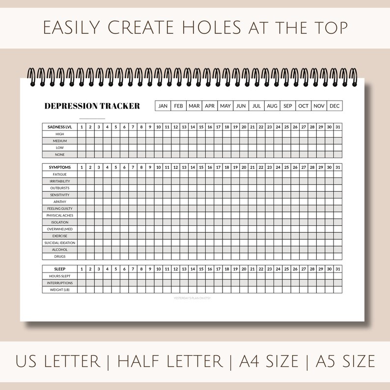 Depression Tracker | Mood Tracker | Printable Depression Template ...
