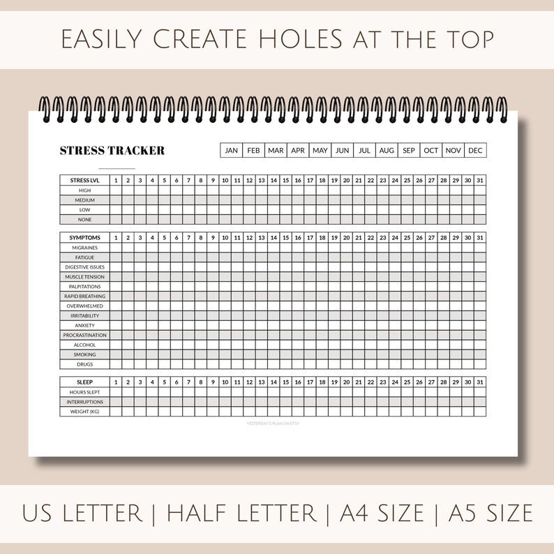Stress Tracker Diary | Mood Tracker | Printable Stress Template | Daily ...