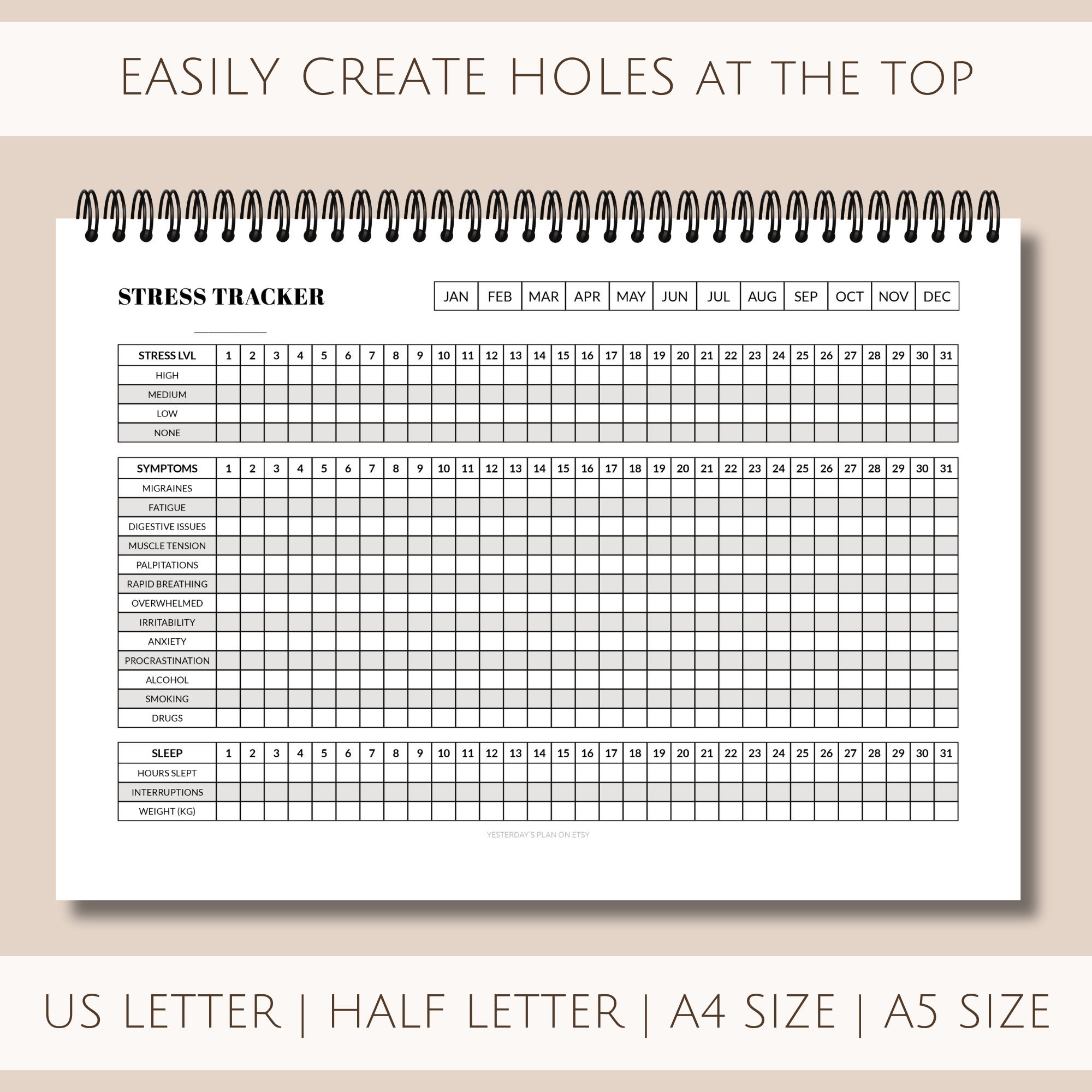 Stress Tracker Diary | Mood Tracker | Printable Stress Template | Daily ...
