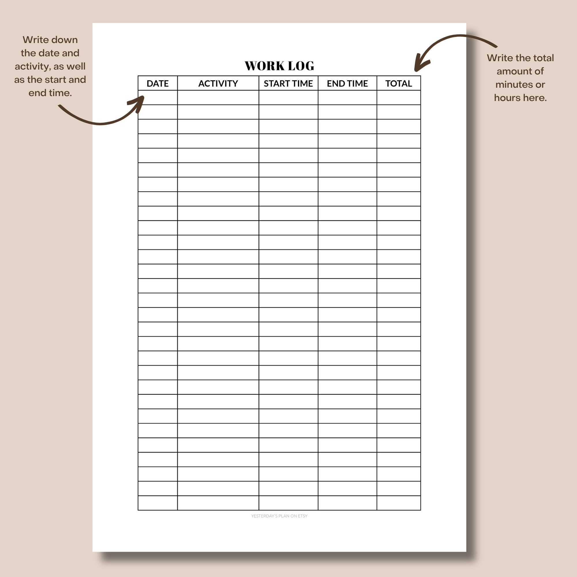 Work Log Tracker | Work History | Work Logbook | Work Record | Work ...