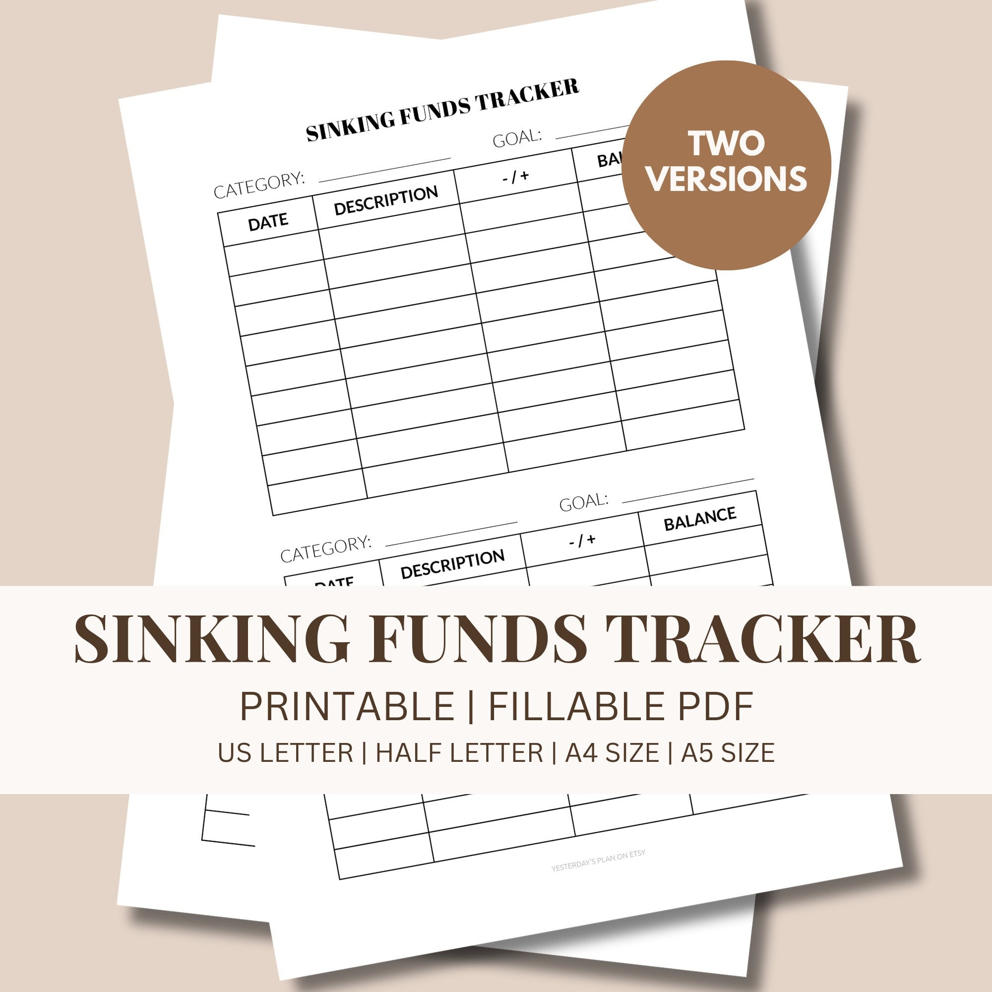 Sinking Funds Tracker Template Sinking Funds Progress - Etsy