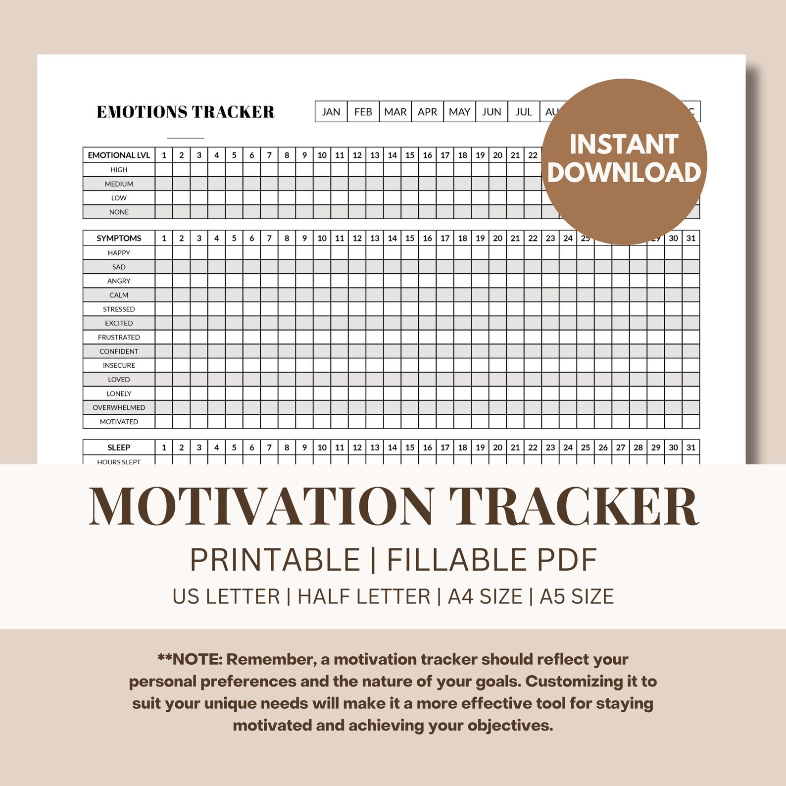 Motivation Tracker Printable Motivation Template Daily - Etsy
