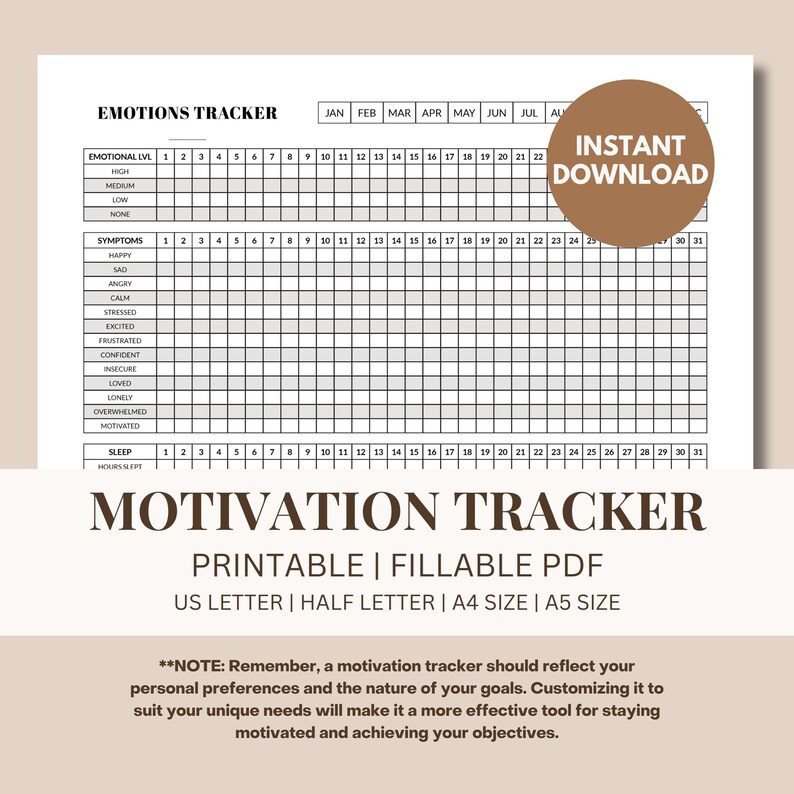 Motivation Tracker Printable Motivation Template Daily - Etsy