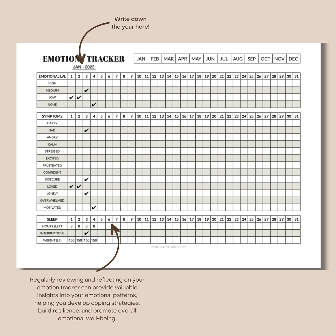 Mood Tracker Diary Mood Tracker Printable Mood Template Daily Emotions ...