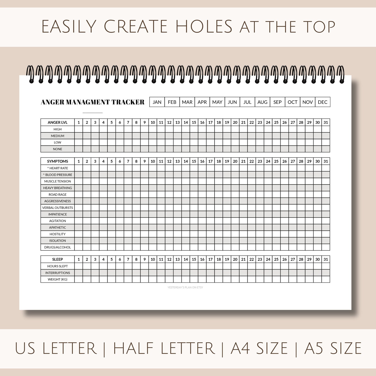 Anger Management Tracker Diary | Mood Tracker | Printable Anger ...