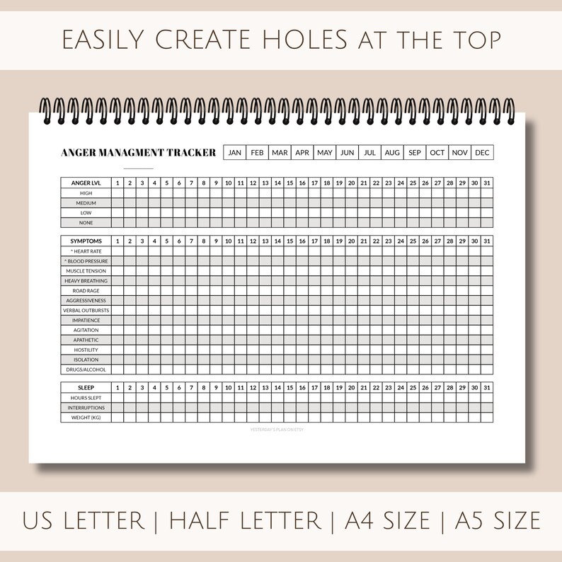 Anger Management Tracker Diary | Mood Tracker | Printable Anger ...