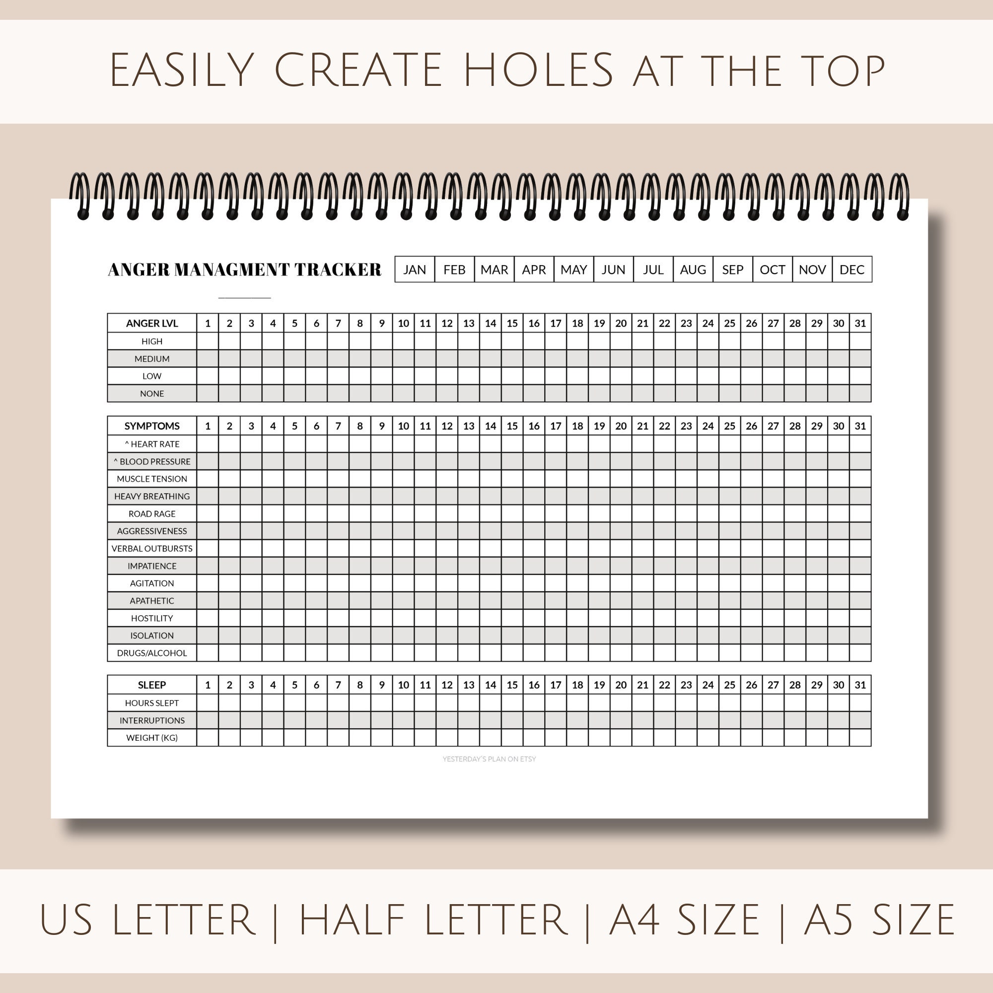 Anger Management Tracker Diary | Mood Tracker | Printable Anger ...