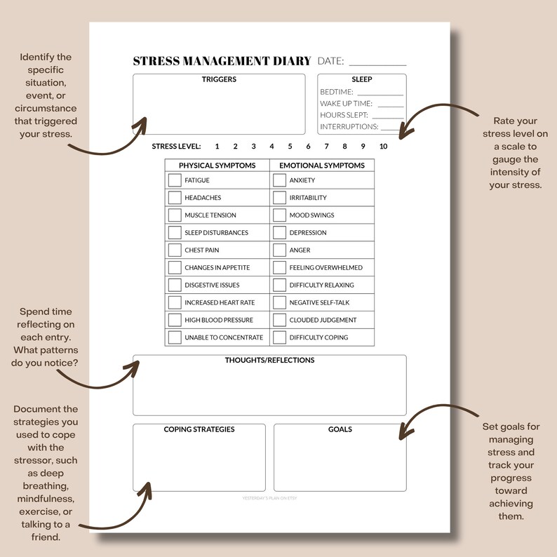 Stress Tracker Diary | Mood Tracker | Printable Stress Template | Daily ...