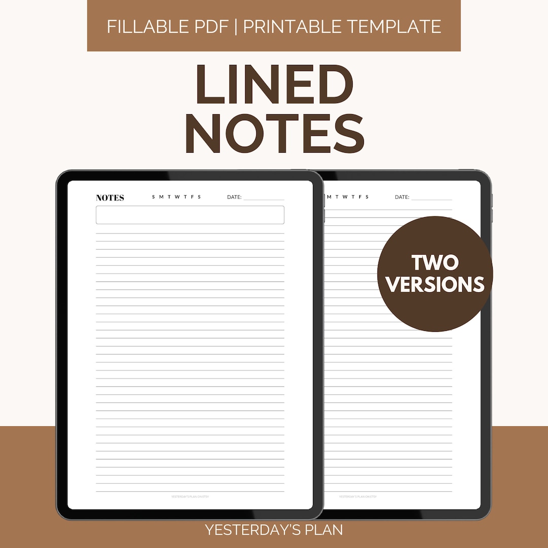 Lined Notes Page Printable | Note-taking Template | Notes Template ...