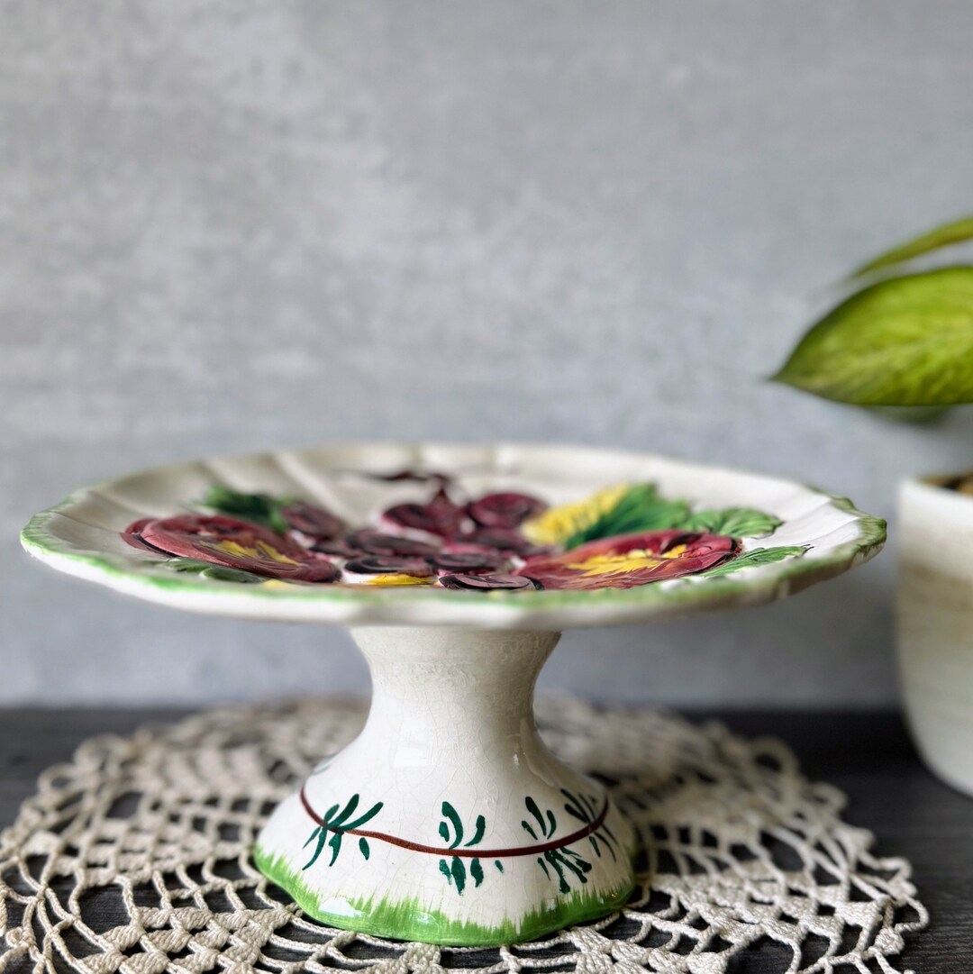 Vintage Made in Italy Cake Plate – Pedestal Serving Platter With Fruit ...