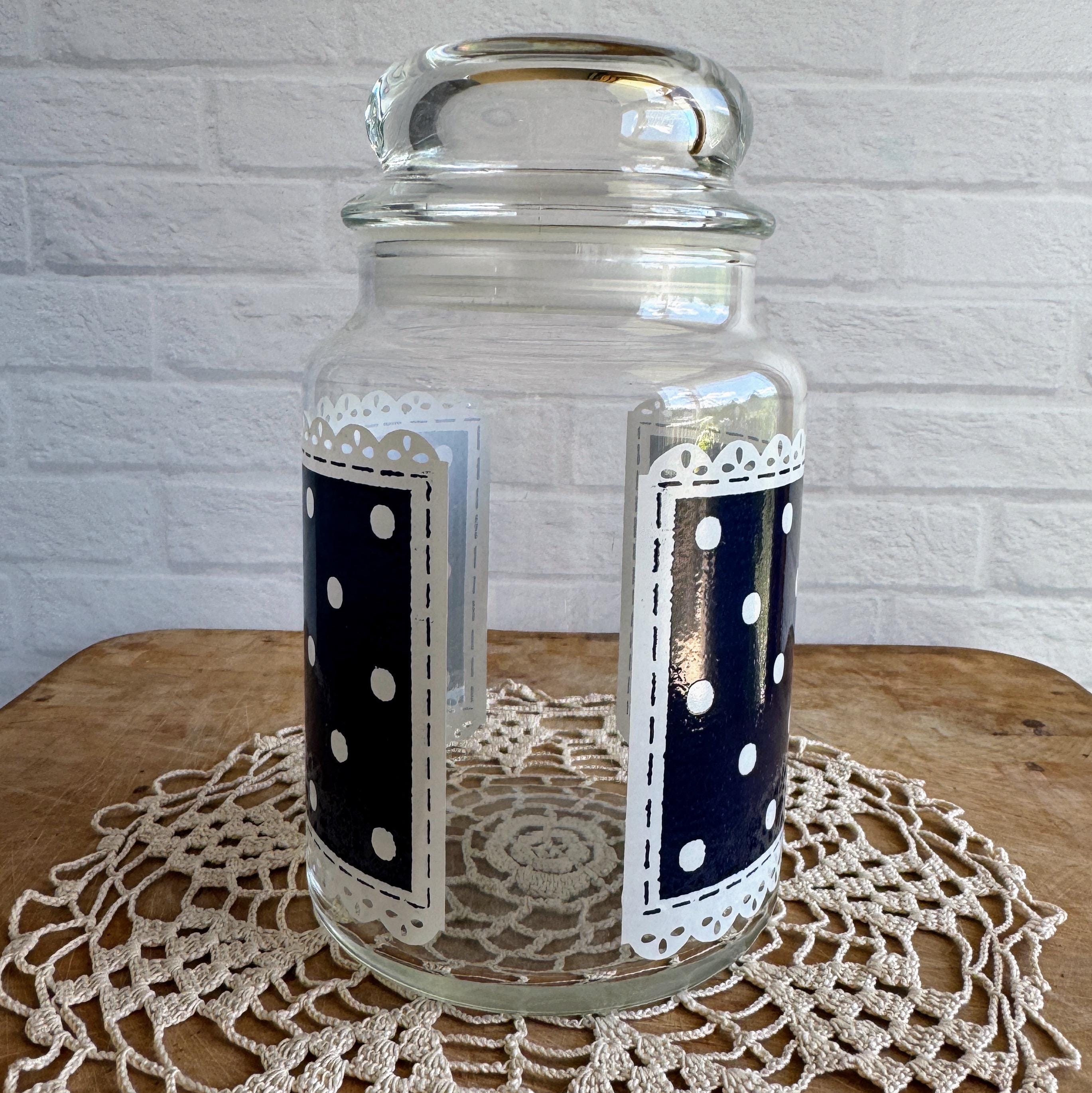 Vintage Anchor Hocking Blue Polka Dot Lace Bubble Jar With Lid Glass ...