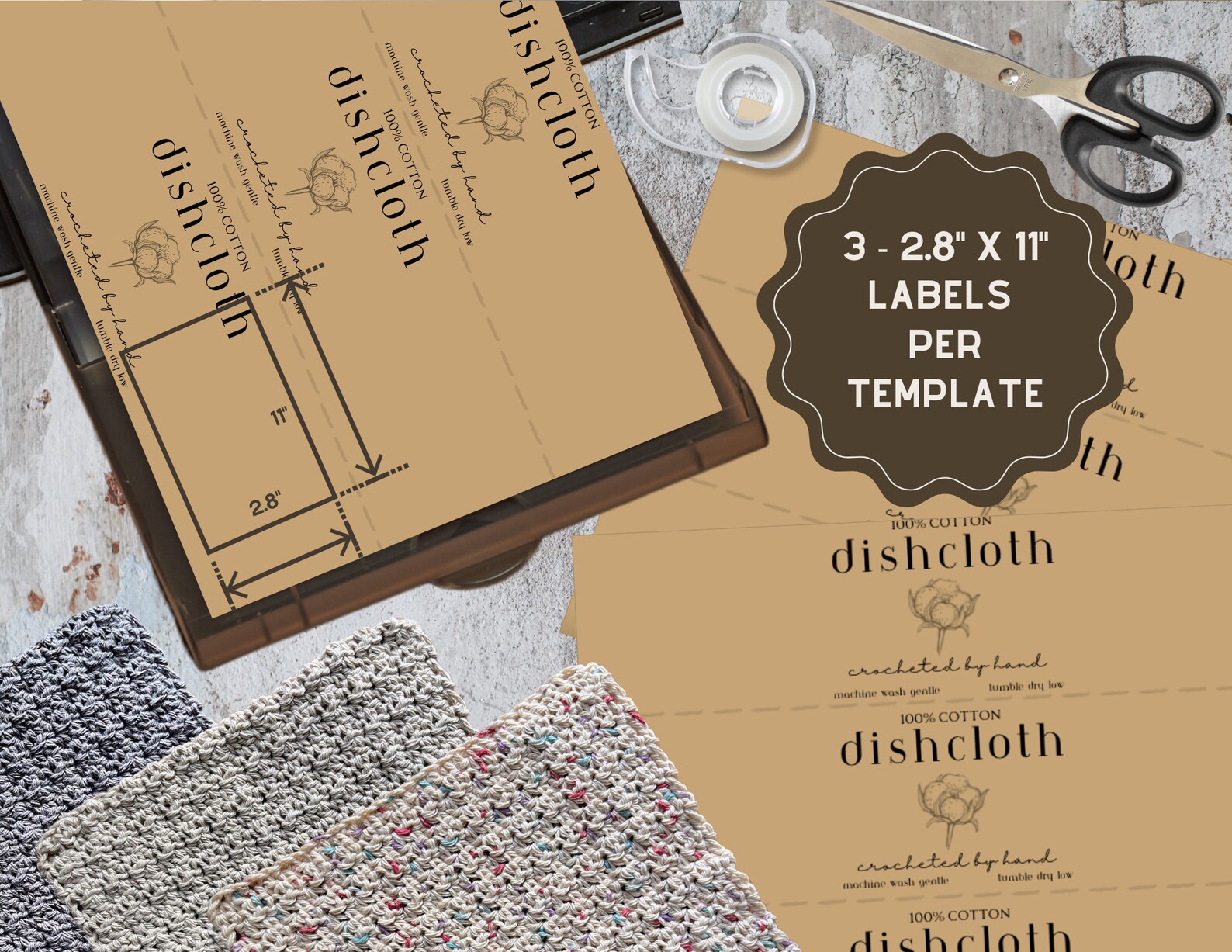 DIY Wraparound Labels for Crocheted by Hand Dishcloths & Washcloths - Etsy