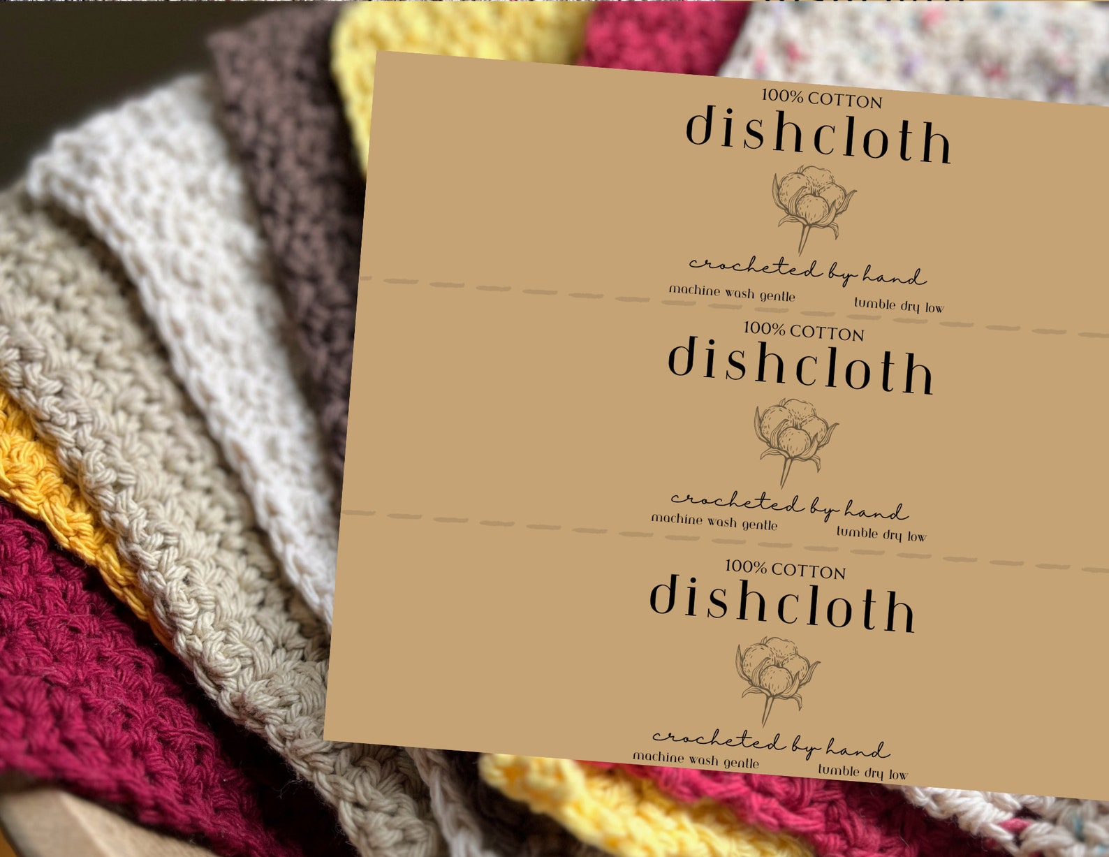 DIY Wraparound Labels for Crocheted by Hand Dishcloths & Washcloths - Etsy