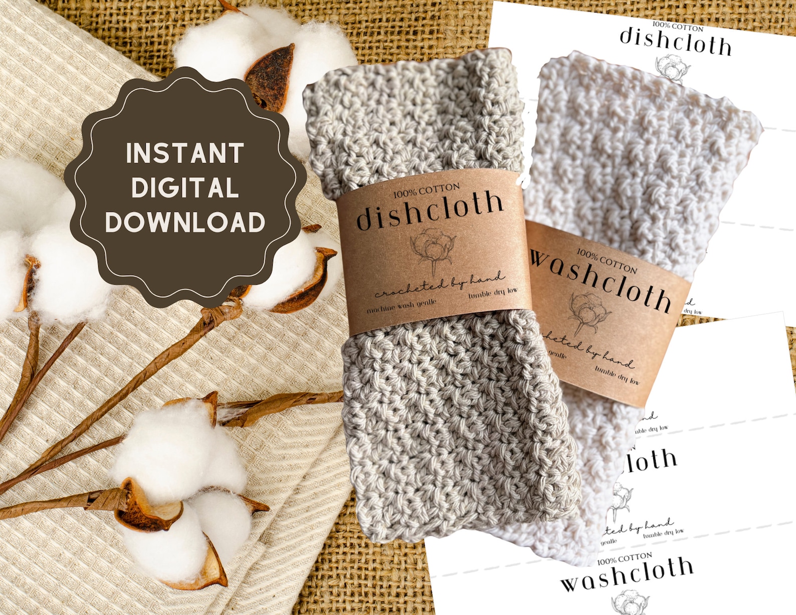 DIY Wraparound Labels for Crocheted by Hand Dishcloths & Washcloths - Etsy