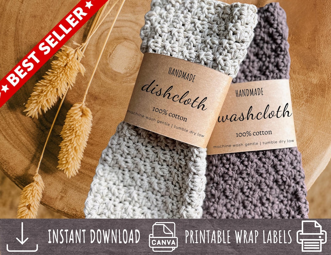 Printable Dishcloth & Towel Wrap Labels: Crochet, Knit Packaging (PDF ...