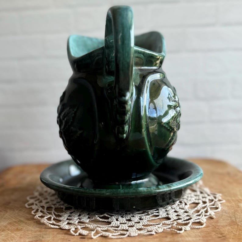Vintage Hull Pottery Pitcher and Bowl Set: Teal Green Drip Glaze, Mid ...