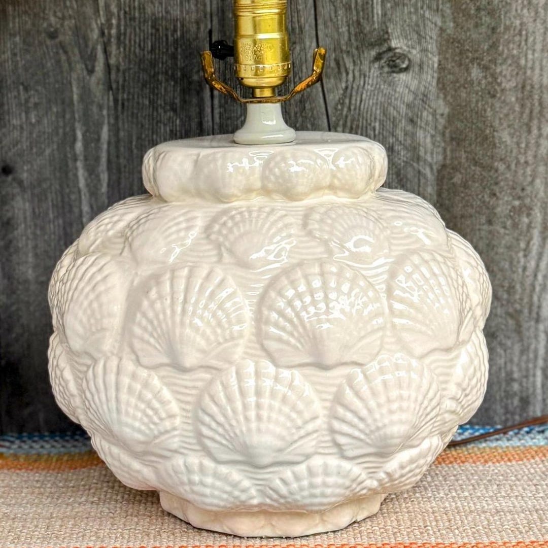 Vintage White Ceramic Shell Lamp Base | Coastal Nautical Lighting | Mid ...