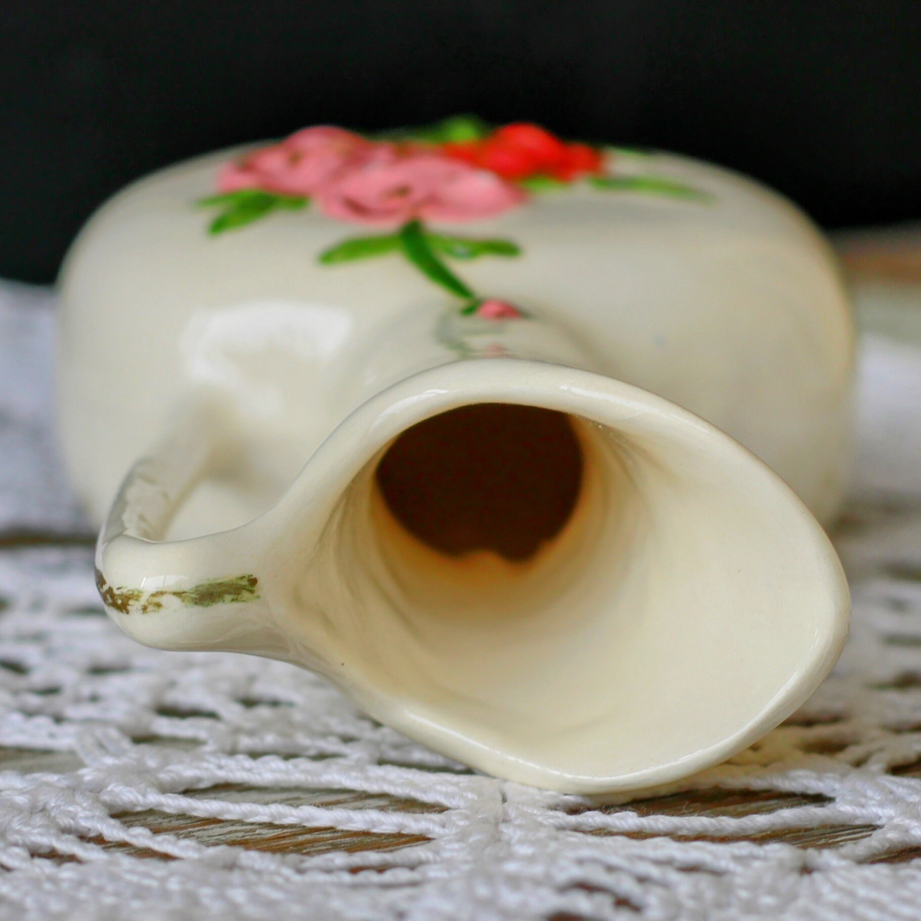 Vintage Rose Motif Pitcher Vase With Handle Artisan Signed Ceramic ...