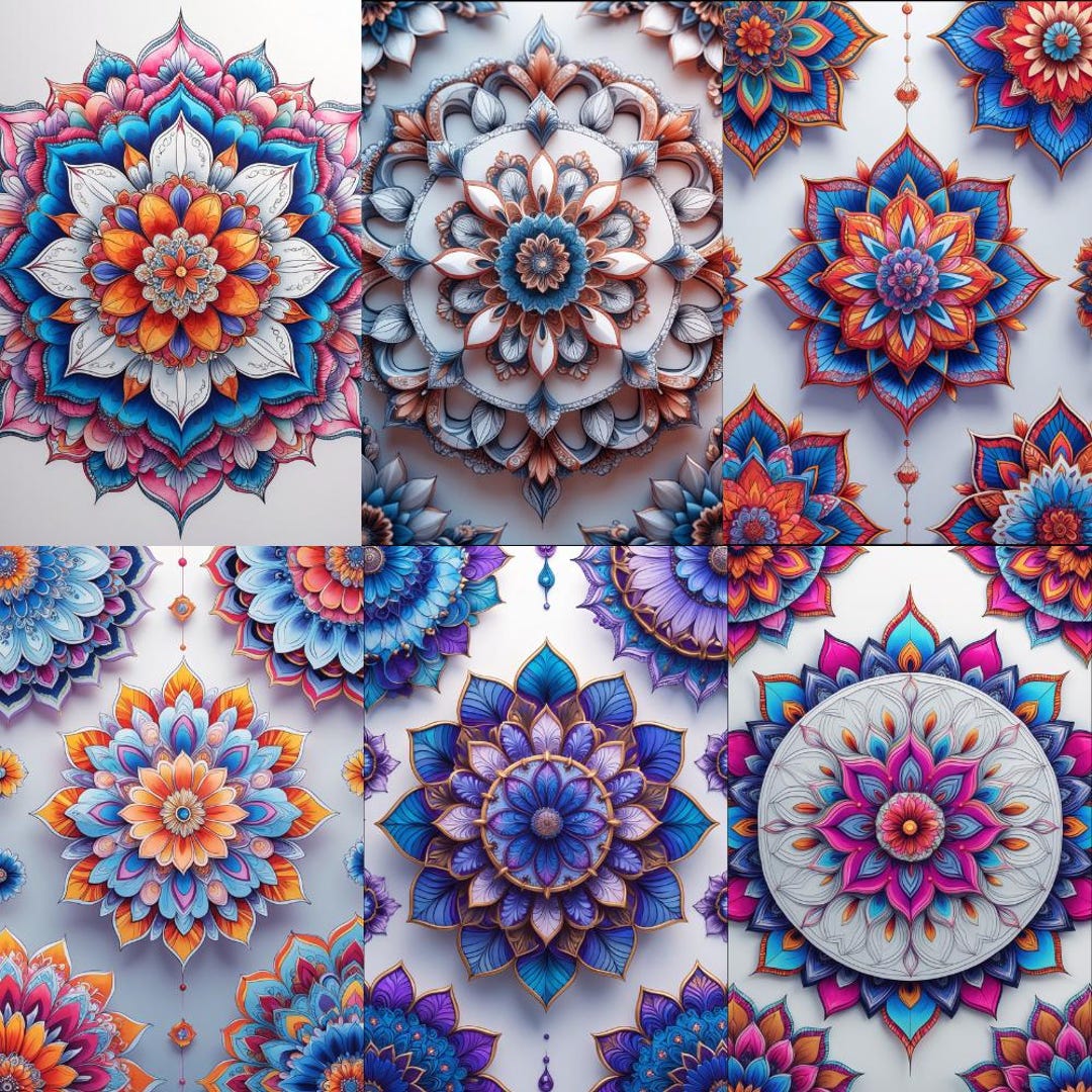 48 Mandala Kaleidoscope Clipart Pack | Colorful Geometric Patterns ...