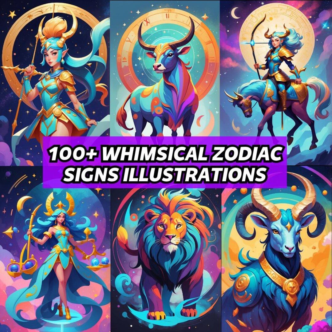 100+ Whimsical Zodiac Signs Illustrations | JPG Format - Etsy