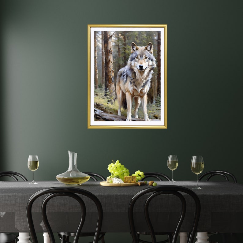 Wolf Vertical Frame Forest Woods Wall Art Decor Landscape Digital Oil ...