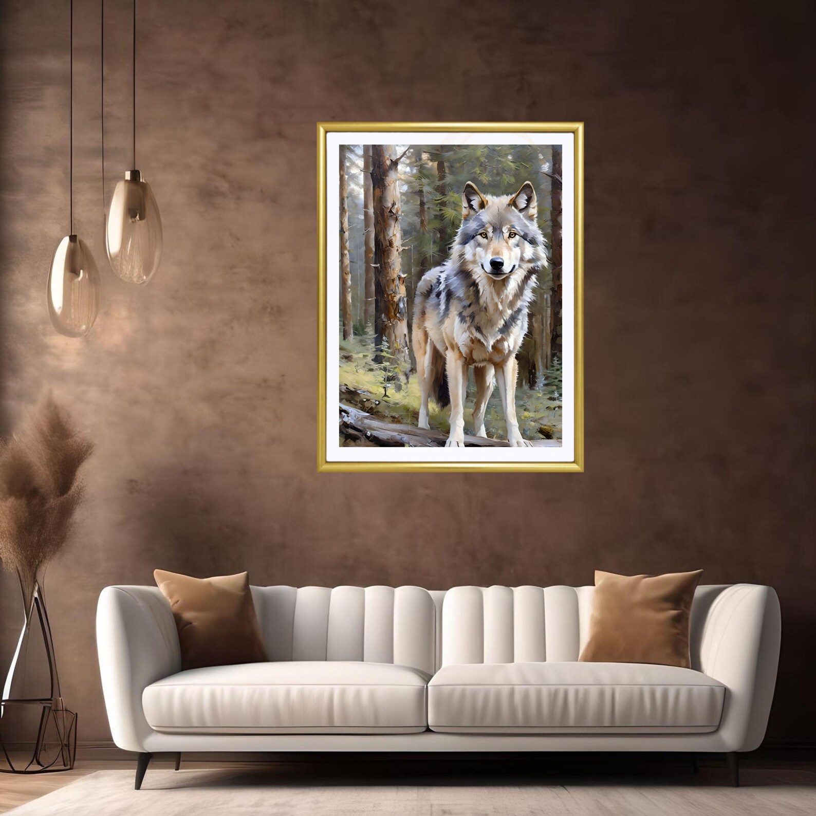 Wolf Vertical Frame Forest Woods Wall Art Decor Landscape Digital Oil ...
