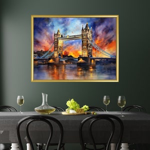Tower Bridge Watercolor Art Print: London Sunset Landscape (digital ...