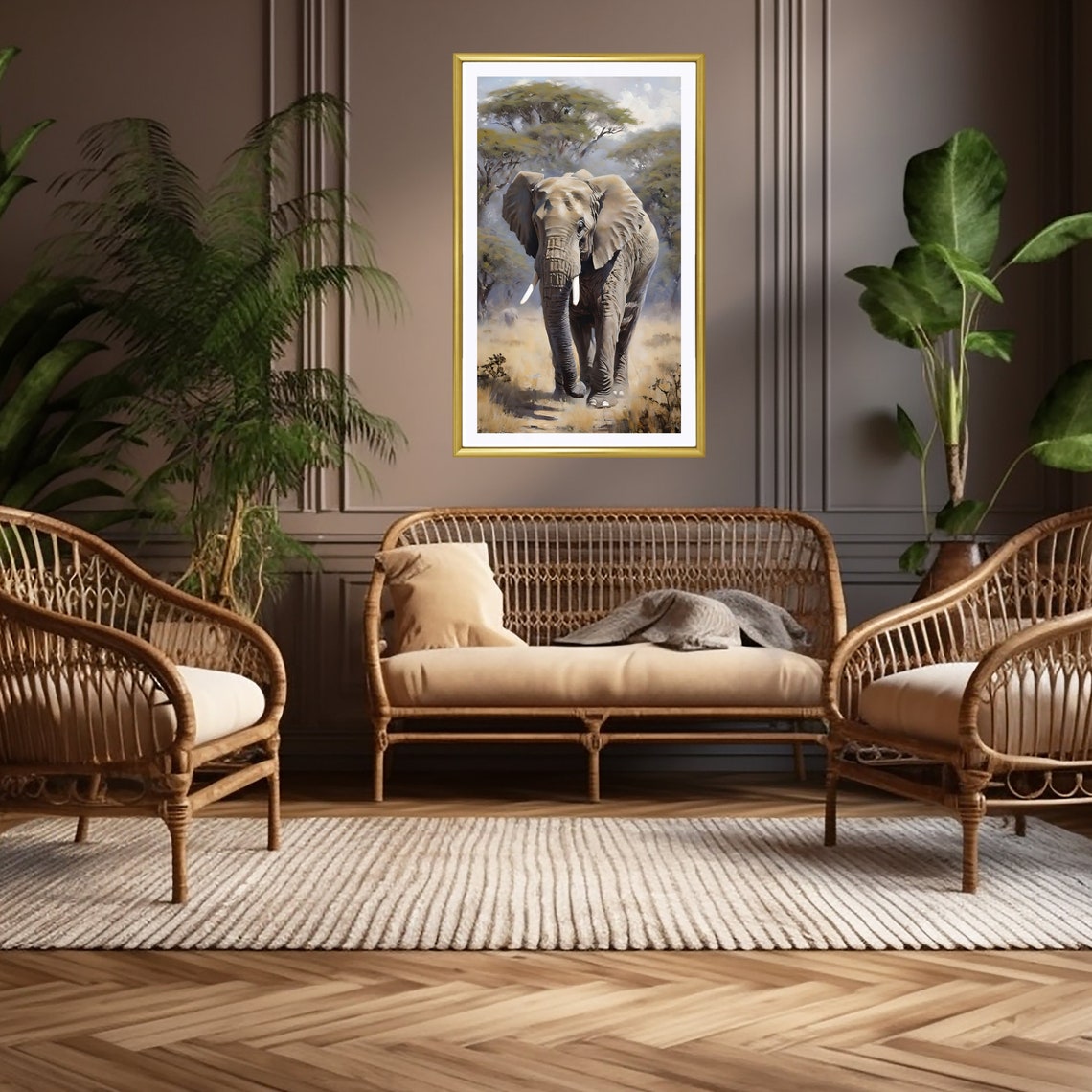 Elephant Painting Digital Print Screen Wallpaper Vertical Frame Africa ...